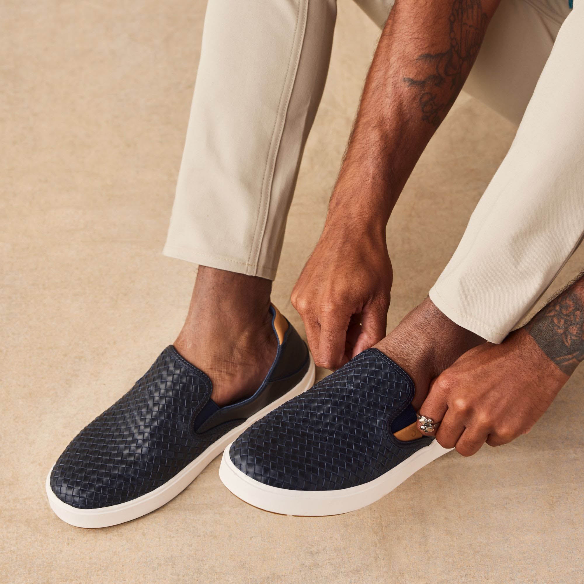 Lae‘ahi Lauhala Men's Leather Slip-On Sneakers - Fox | OluKai