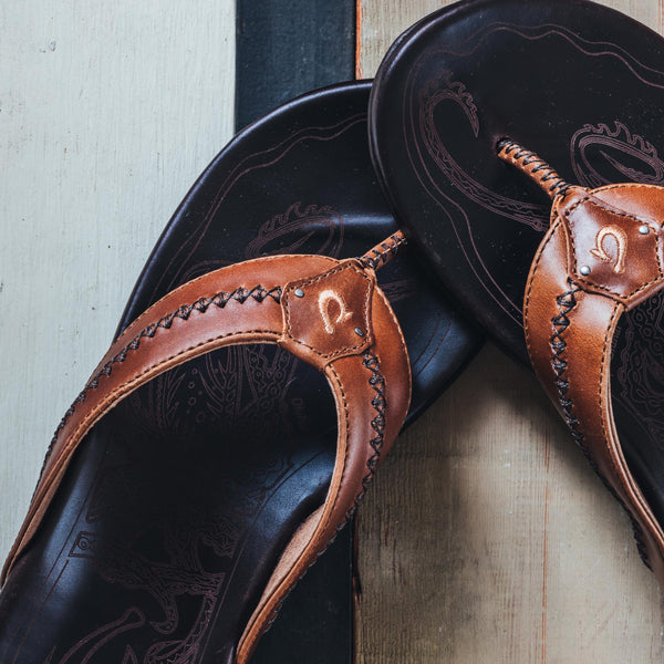 Mea Ola Men's Leather Sandals - Tan / Dark Java | OluKai