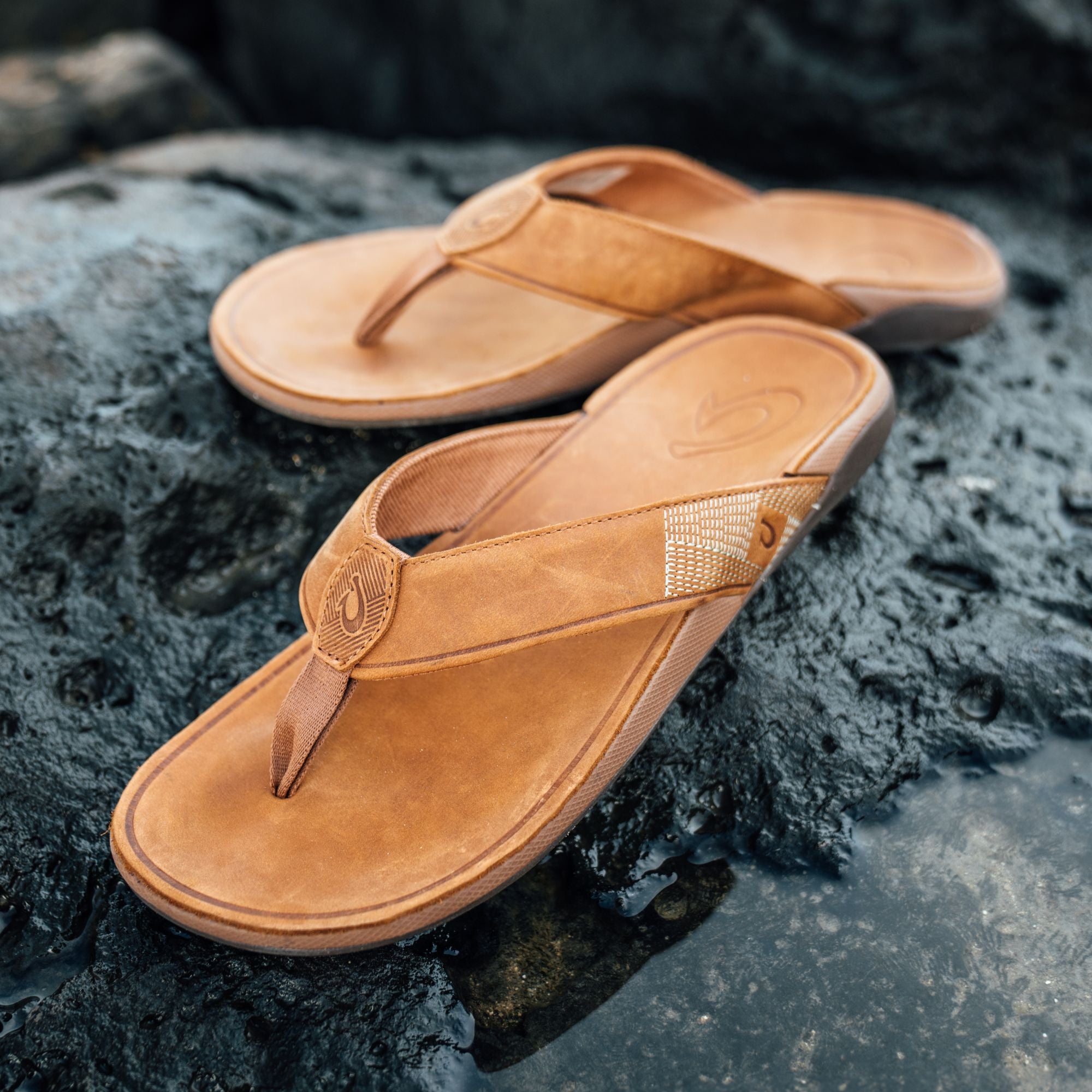 Tuahine Men's Waterproof Leather Beach Sandals - Rock | OluKai