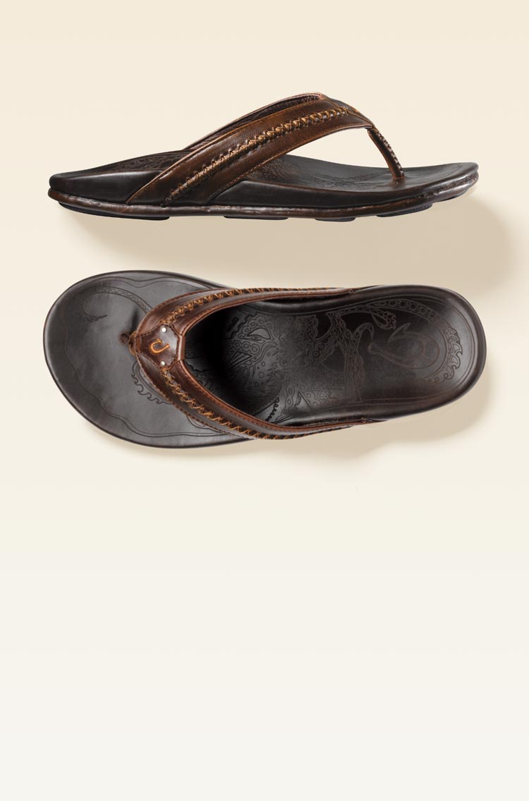 Mea Ola Men's Leather Beach Sandals - Dark Java | OluKai