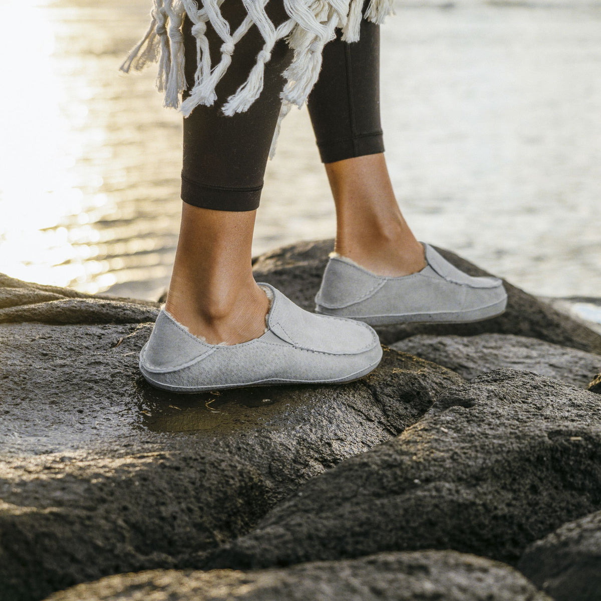 Nohea Women's Leather Slippers - Pale Grey | OluKai